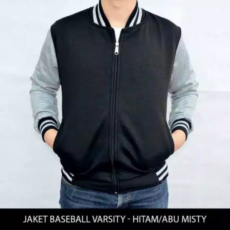 Jual Jaket Baseball Varsity Hitam Abu | Shopee Indonesia