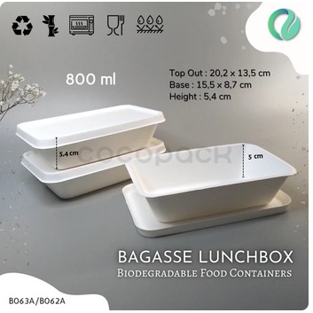 Jual Bagasse Rectangle Box 800ml + Lid 25 PCS | Shopee Indonesia