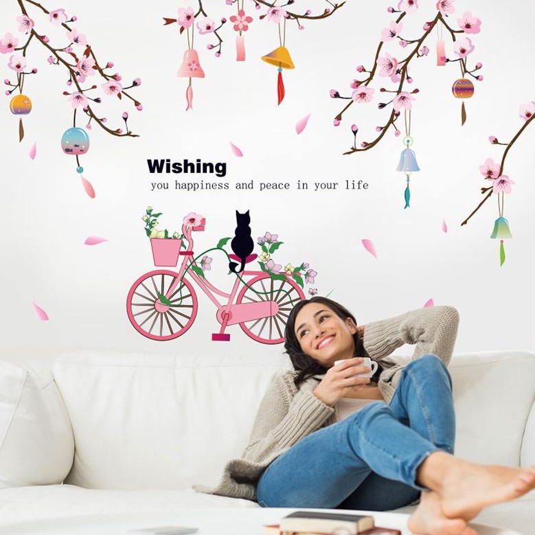 Jual Reliza Wall Sticker Bunga Sakura Wishing Pink Bike Cat Stiker ...