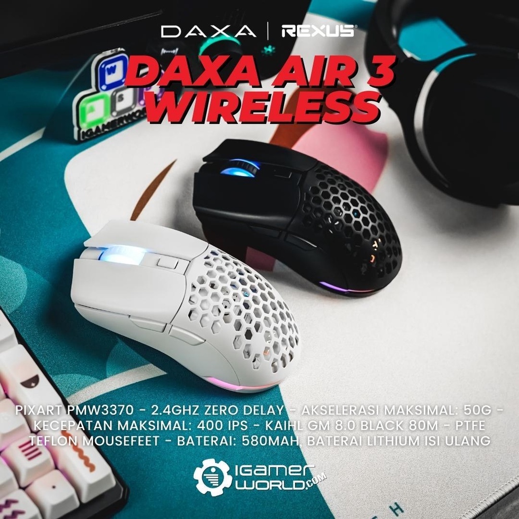 Jual Rexus Daxa Air III / Daxa Air 3 Wireless RGB Pro Gaming Mouse | Shopee Indonesia