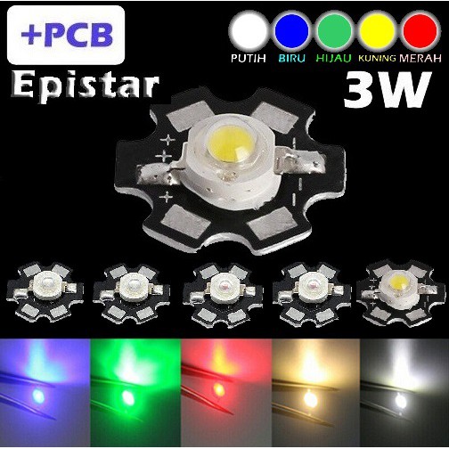 Jual High Power LED 3W Epistar Biji LED Super Bright Warna + PCB Lampu ...