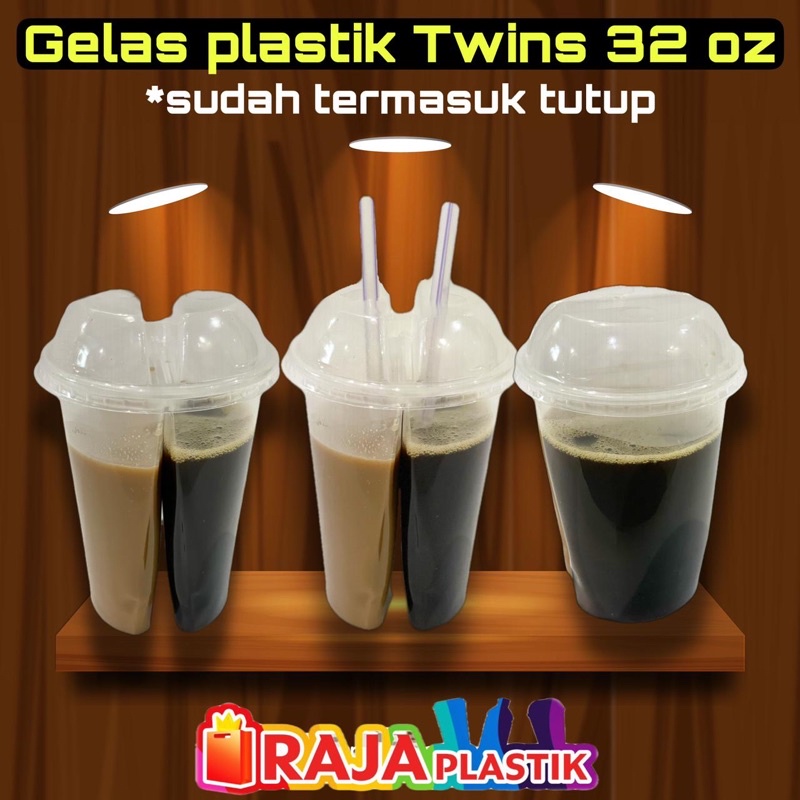 Jual Gelas Plastik Model Twins 32oz / Gelas Plastik Model Kembar 32oz ...