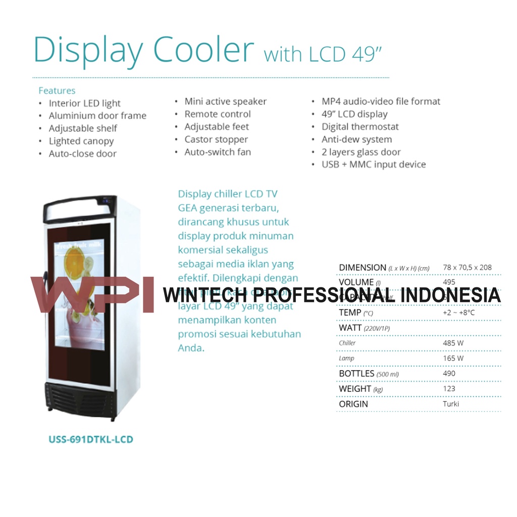 Jual Gea USS-691DTKL-LCD Display Cooler With LCD 49 Atau Display Cooler Yang Dirancang Khusus ...