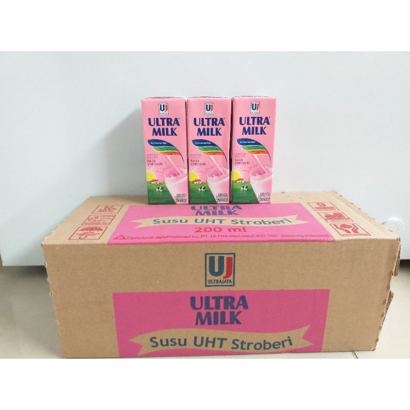 Jual Susu Ultra Milk Strawberry 200 ML 1 Dus | Shopee Indonesia