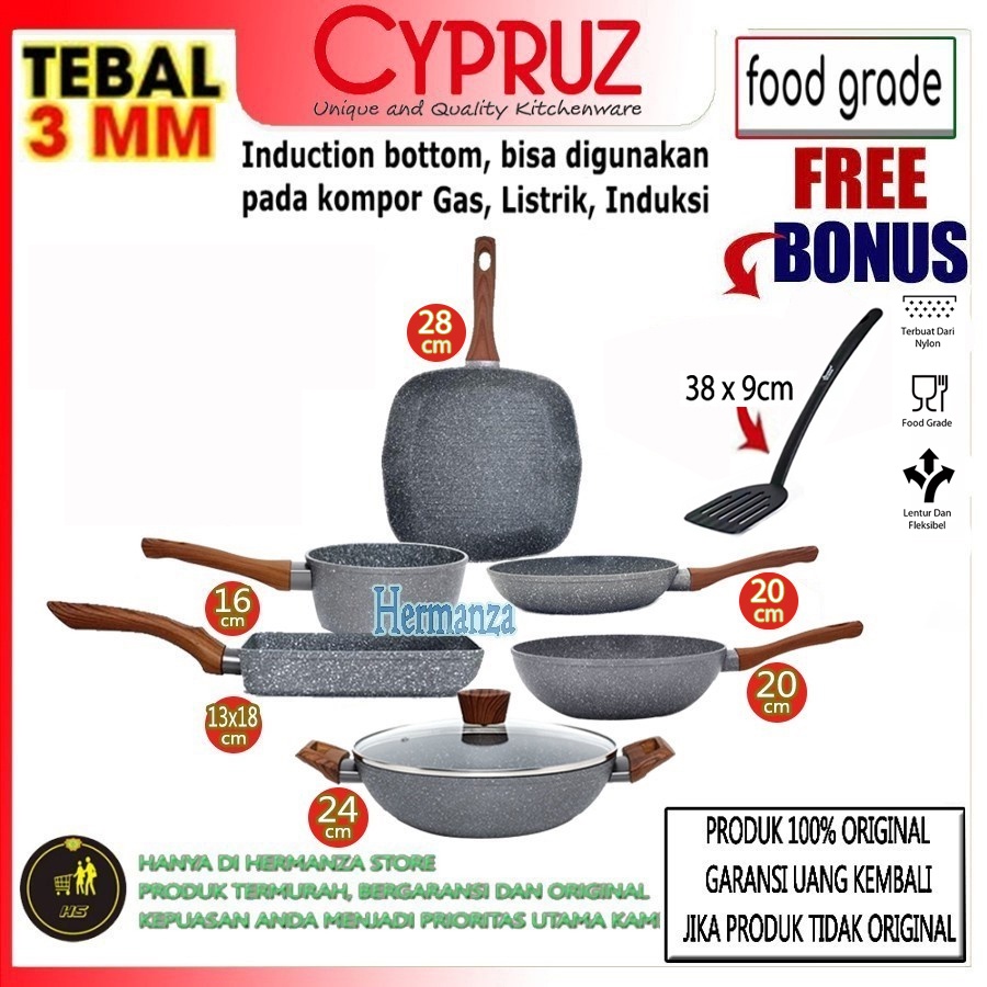 Jual Paket Panci Wajan Kuali Cypruz Pan Induksi Set Marble Cookware 6 Pcs | Shopee Indonesia