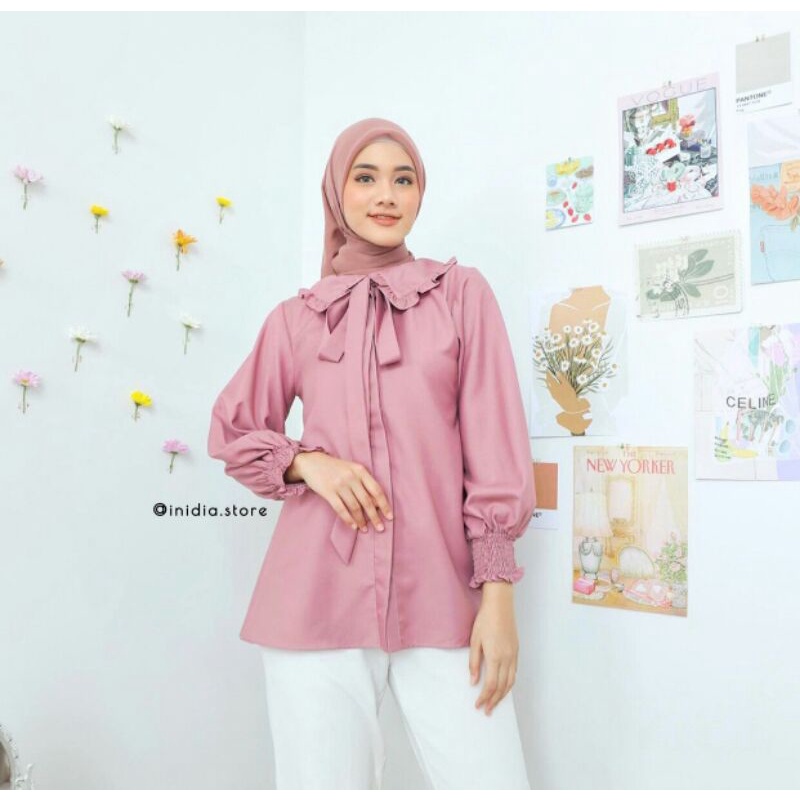 Jual AGHNINDIA BLOUSE - Blouse Basic Atasan Wanita Lengan Panjang Kerah ...