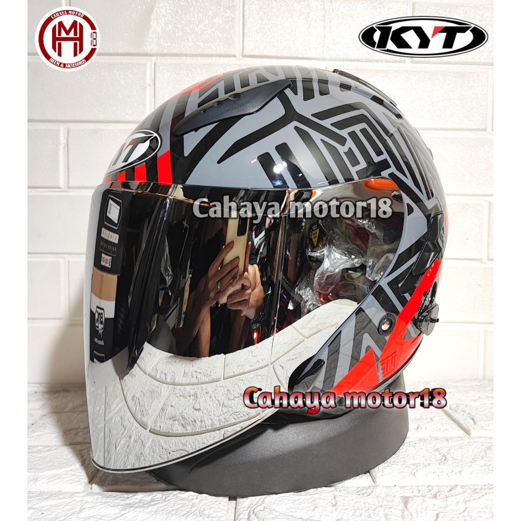 Jual HELM KYT GALAXY FLAT R NEON GUNMETAL RED|HELEM HALF FACE KYT ...
