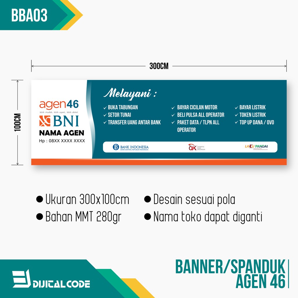 Jual BBA03 Spanduk Banner Agen BNI 46 300x100cm | Shopee Indonesia