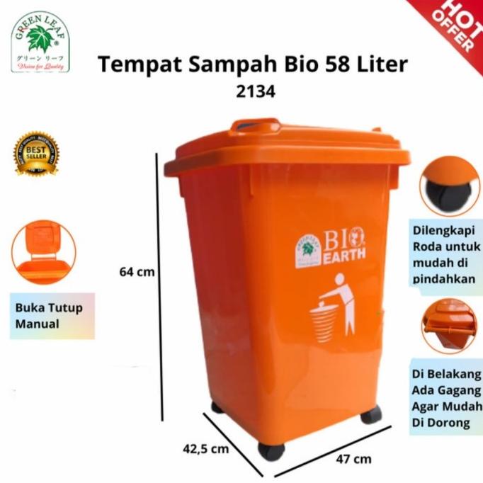 Jual Tong Sampah Roda BIO 58 liter Green Leaf 2134/Dustbin Roda 58 Liter | Shopee Indonesia