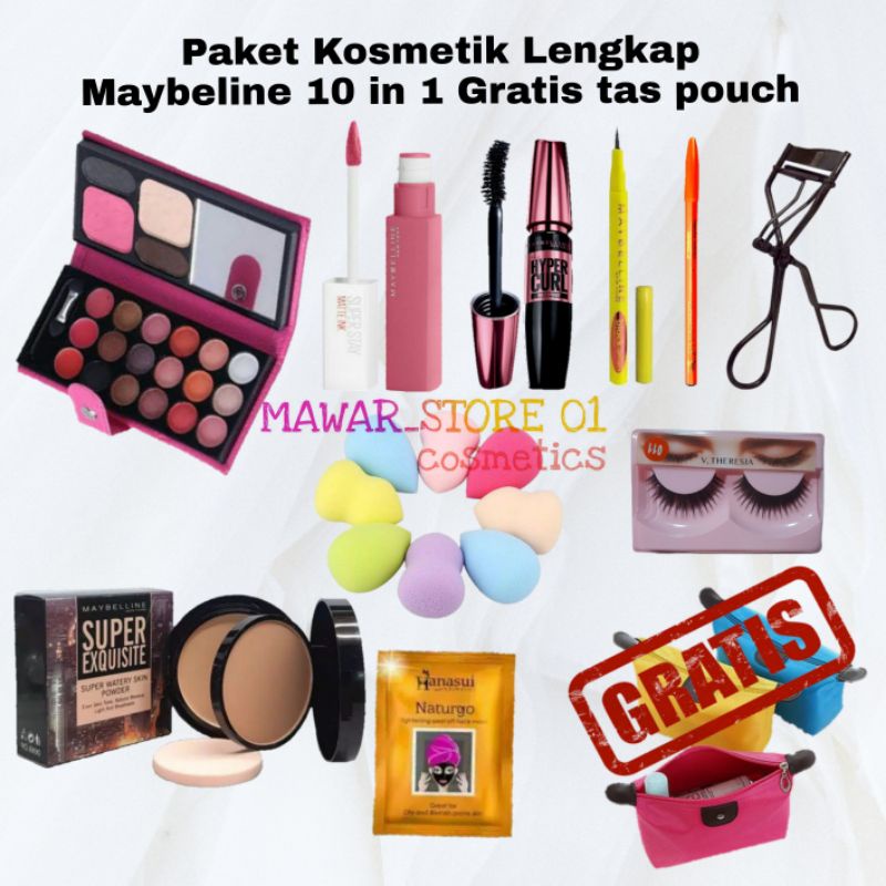 Jual Paket Kosmetik Maybellin Lengkap 10 in 1 / Make Up Maybelline ...