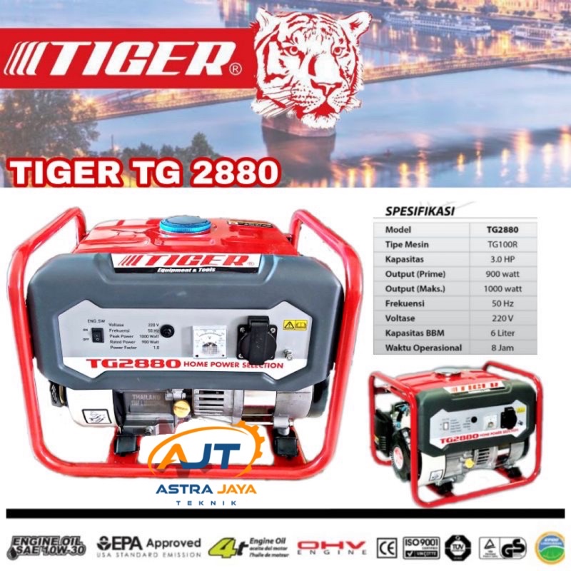 Jual Tiger TG2880 Genset 1000 Watt 4 Tak Mesin Generator Gasoline ...