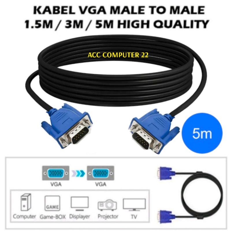Jual KABEL VGA TO VGA 5M / VGA 5 METER / VGA 5 M | Shopee Indonesia