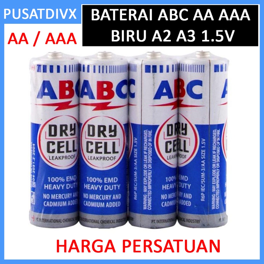 Jual BATERAI ABC BIRU AA AAA A2 A3 1.5V BATTERY BATRE BATREI JAM DINDING - UKURAN AA / A2 ...