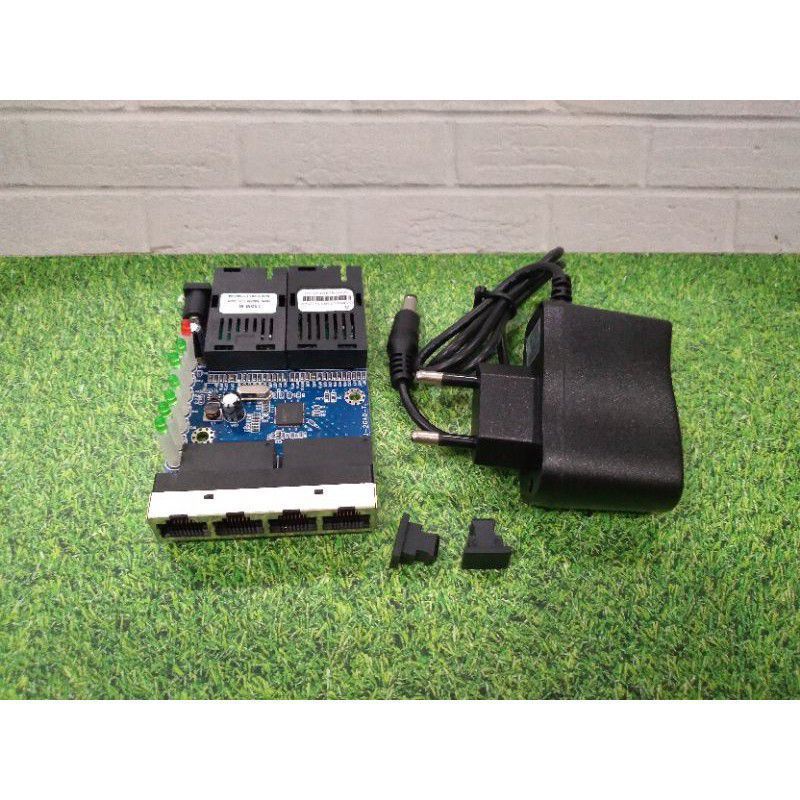 Jual Media Converter 2 port FO 4 port Lan 10/100 Board + Adaptor ...