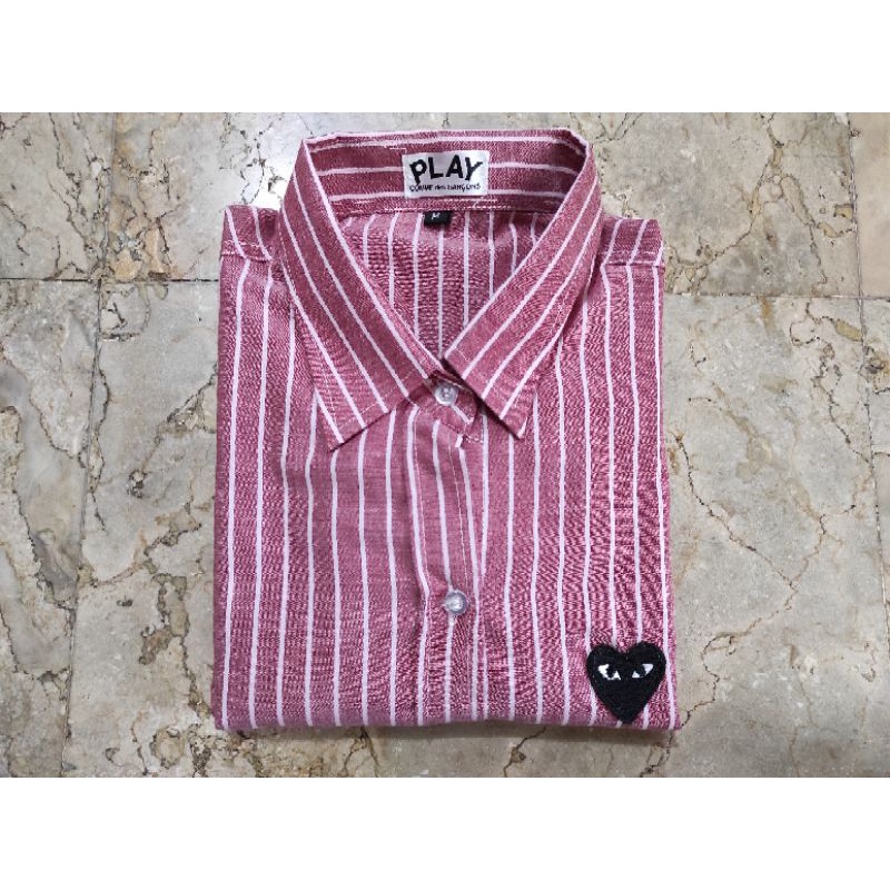 Jual Kemeja CDG PLAY Heart Hati Garis Shirts Stripe UNISEX (PO ...
