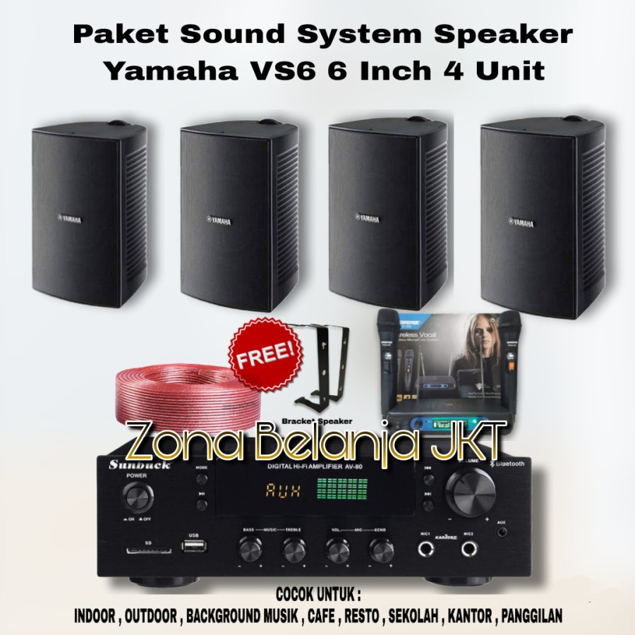 Jual PAKET SOUND SPEAKER YAMAHA VS6 6 INCH SPEAKER CAFE RESTO KARAOKE 4 SPEAKER AMPLIFIER USB ...