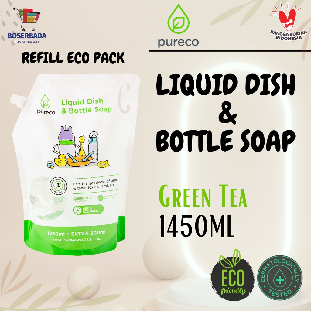 Jual PURECO - Liquid Dish & Bottle Soap / Sabun Cuci Piring 1450ml Refill | Shopee Indonesia