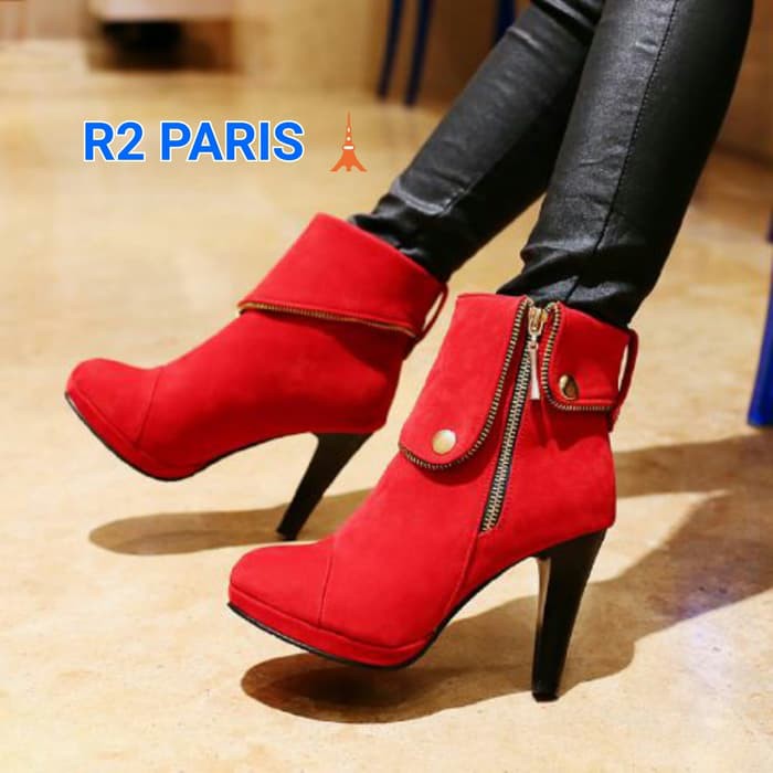 Jual R2 High Heels Boots Sheran Merah dan Hitam | Shopee Indonesia