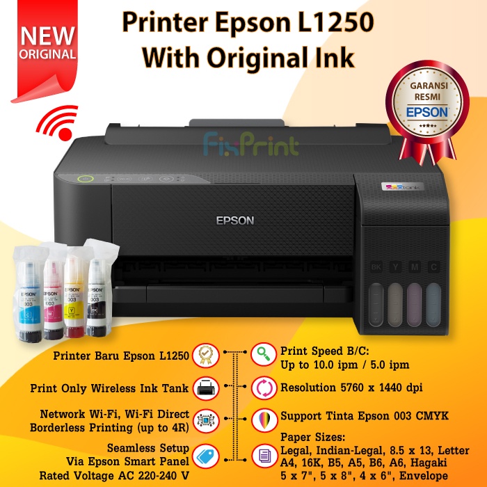 Jual Printer Epson EcoTank L1250 L1256 L1210 L1216 A4 WiFi Print Only ...