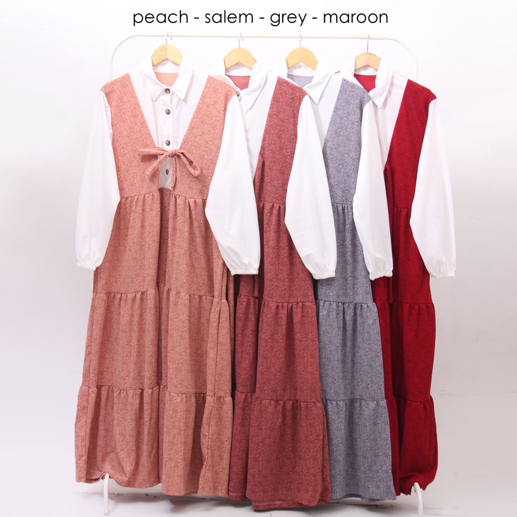 Jual Gamis busui model overal kemeja motif rempel 3 susun tali pinggang ...