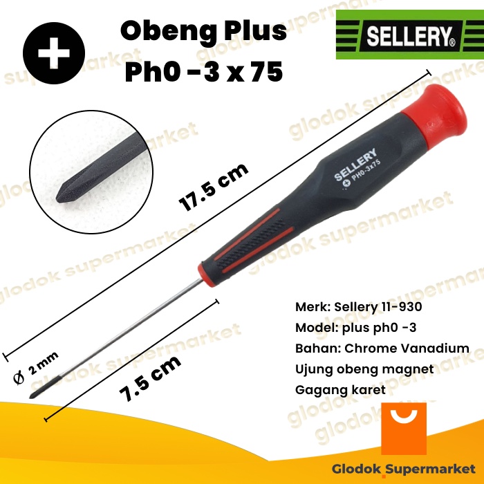 Jual Obeng Plus Ph0 -3 x 75 Sellery 11-930 Diameter 2mm Panjang Besi ...