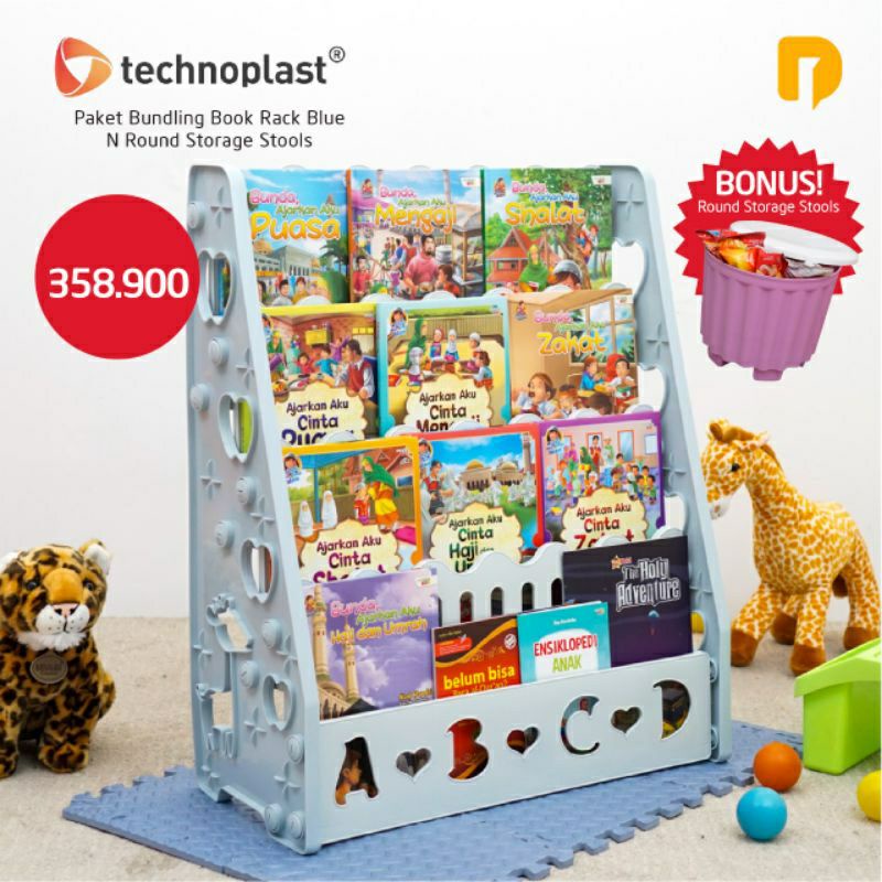 Jual Rak Buku Technoplast Book Rack Set Blue dan Round Storage Stools ...