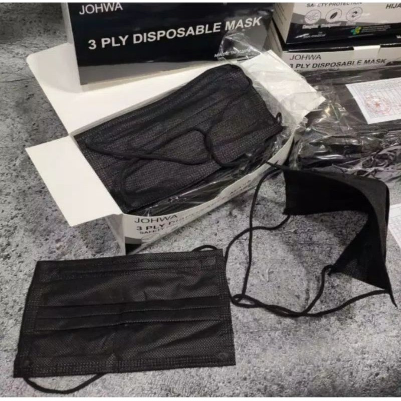 Jual Masker Hijab Hitam 3ply Isi 50 - Masker Headloop Black Bedah Medis ...