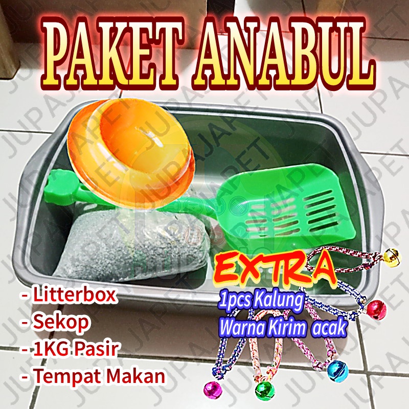 Jual Bak Litterbox+Sekop+Tempat makan+1KG Pasir EXTRA Kalung Perusik 1 ...