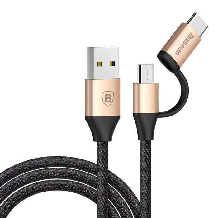 Jual Baseus Yiven 2 in 1 Kabel Micro USB + USB Type C 2A 1 Meter Gold | Shopee Indonesia