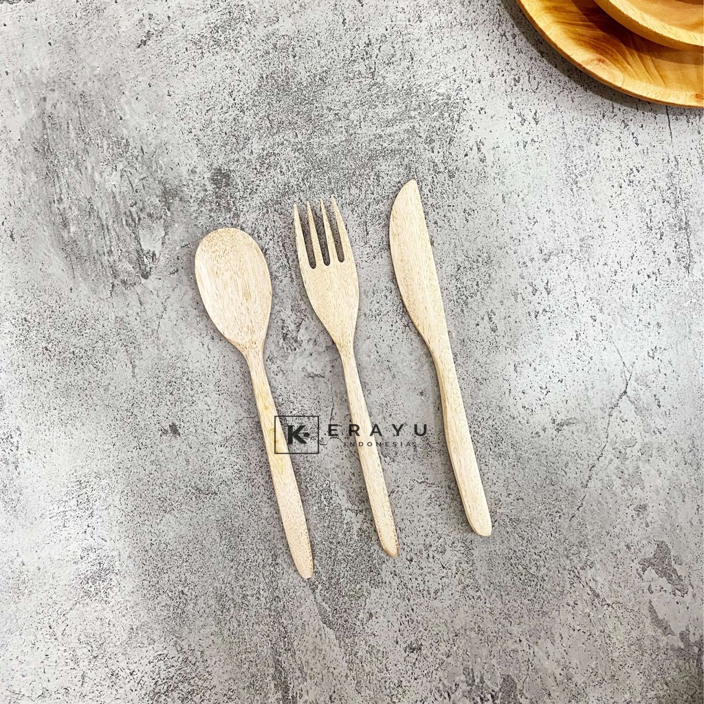 Jual Set Alat Makan / Set Sendok Garpu Kayu / Pisau Kayu / Wooden ...