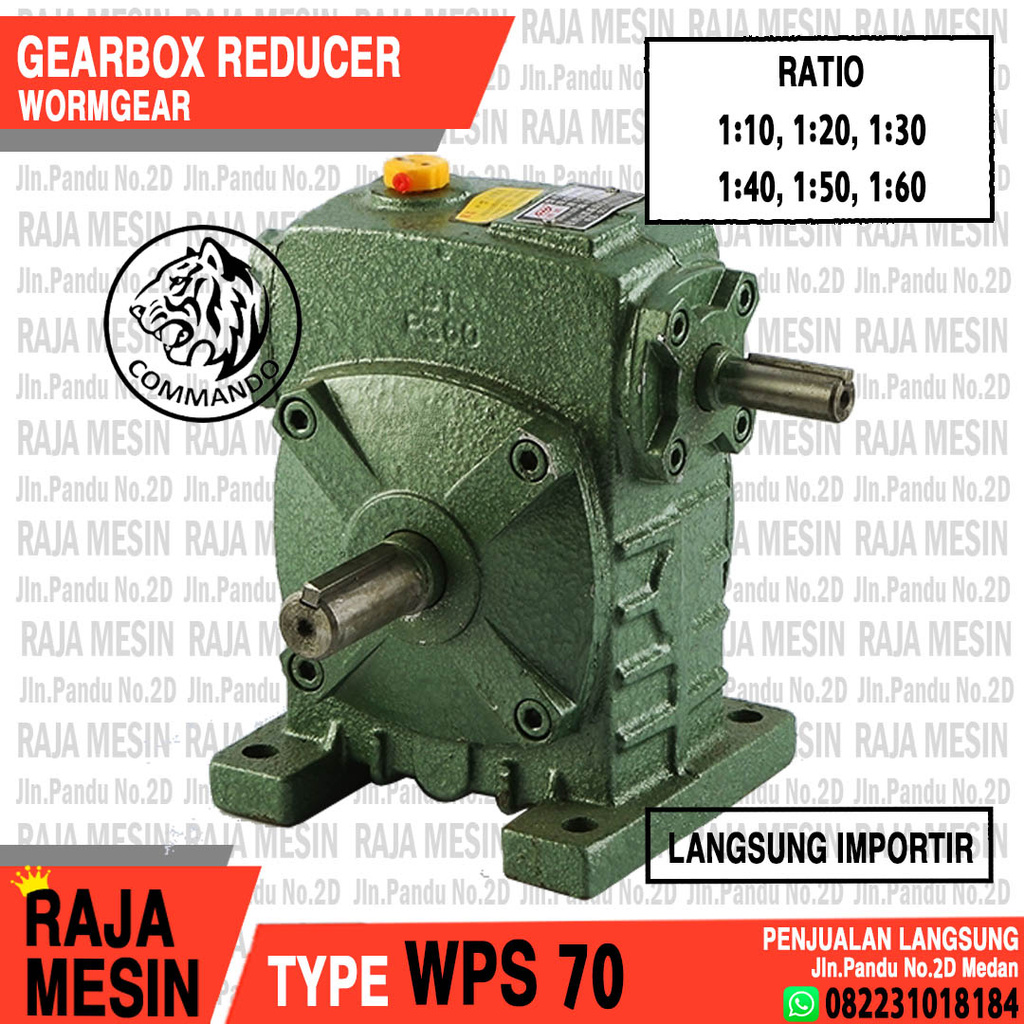 Jual Gearbox Speed Reducer WPS 70 (Ratio 1:10 - 1:60) Merek Commando ...