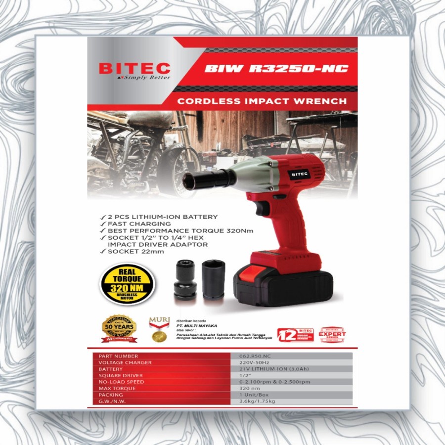 Jual Impact Wrench BITEC CORDLESS IMPACT WRENCH BIW R3250-NC buka baut | Shopee Indonesia