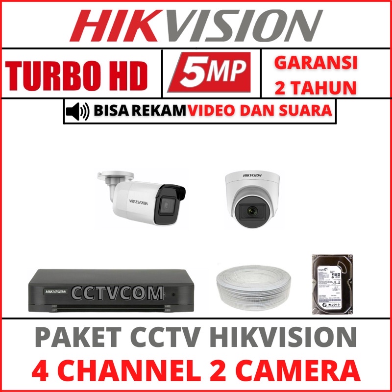 Jual PAKET CCTV HIKVISION 4 CHANNEL 2 KAMERA 5MP TURBO HD/AUDIO SERIES ...