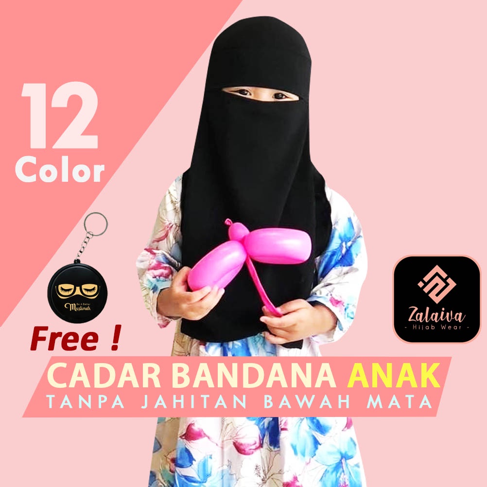 Jual Cadar Anak Bandana 2 Layer Tanpa Jahitan Bawah Mata Niqob NIqab Usia 3 4 5 6 7 8 9 10 11 12 ...