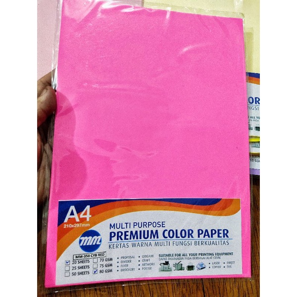 Jual Kertas Warna A4 / PaperFine 80GSM (1 pack isi 20 lembar) | Shopee ...