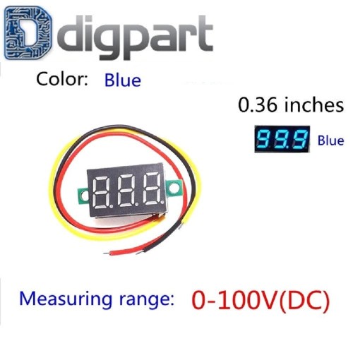 Jual Voltmeter Mini Digital 0.36 Inch DC 0-100V LED Biru Display Volt ...