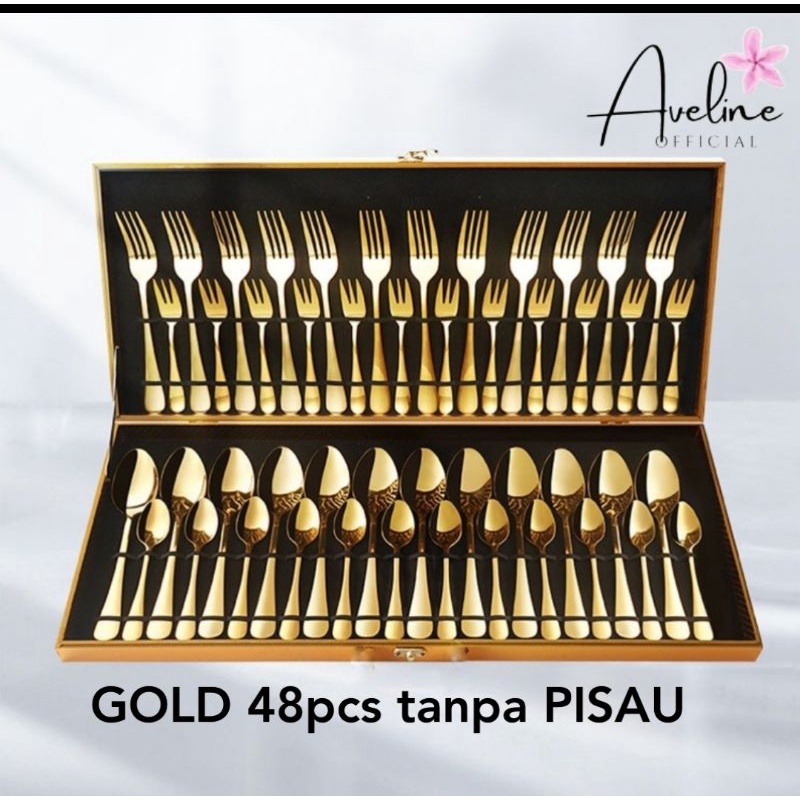 Jual Aveline Sendok Sultan Set Elegant Box 48pcs / Sendok Gold ...