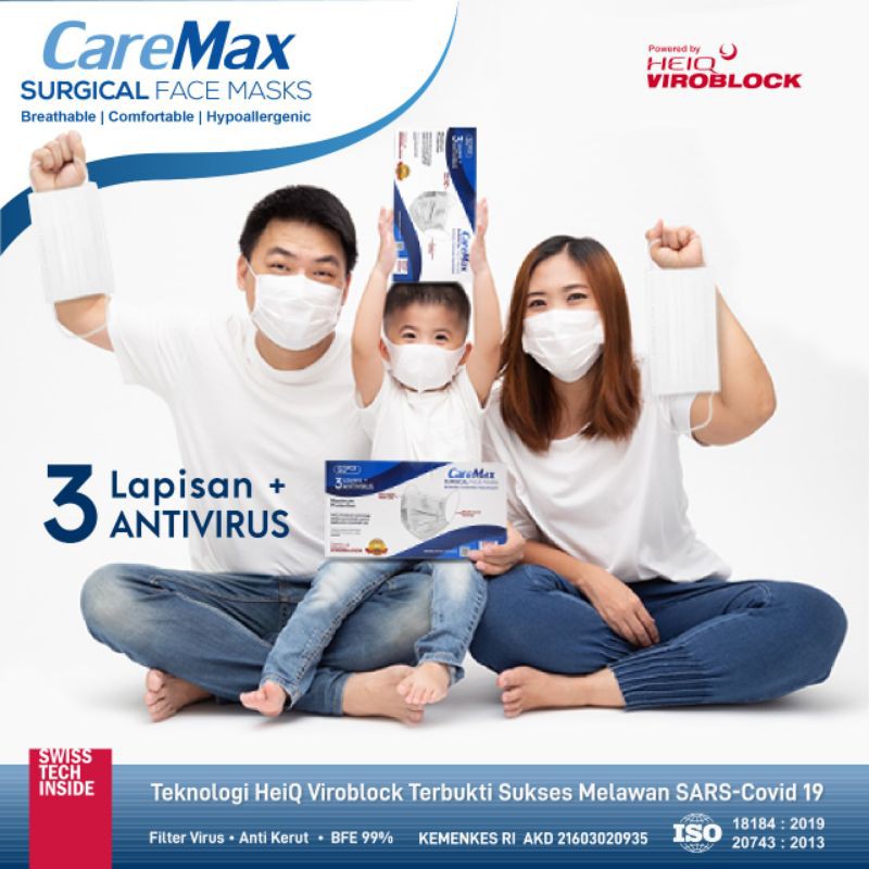 Jual Masker CareMax Surgical HEIQ VIROBLOCK 3 Ply Face Mask 3 Lapis ...