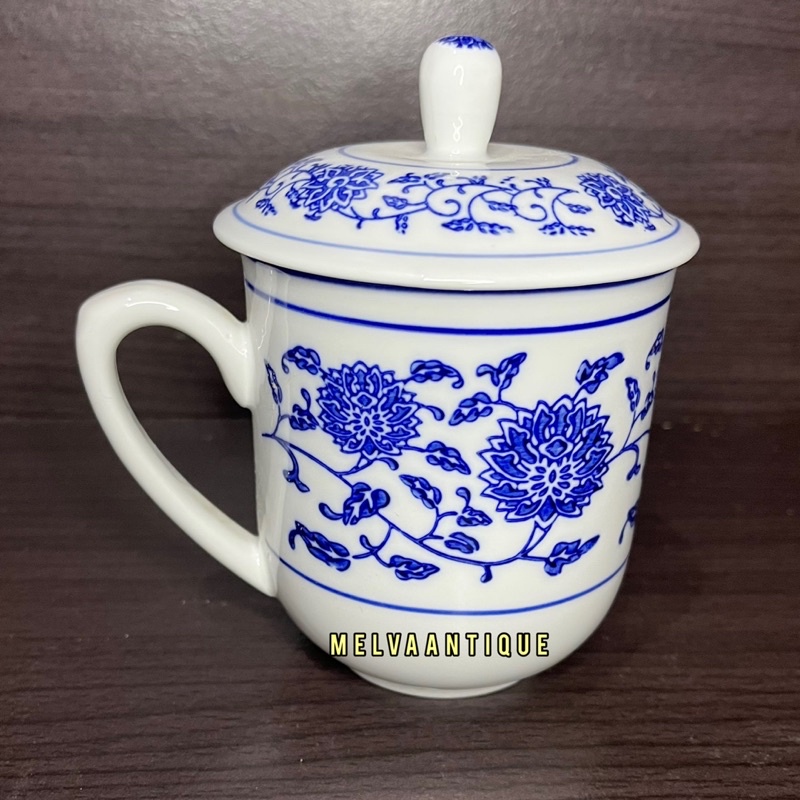 Jual Mug Keramik Biru Putih + Tutup | Shopee Indonesia