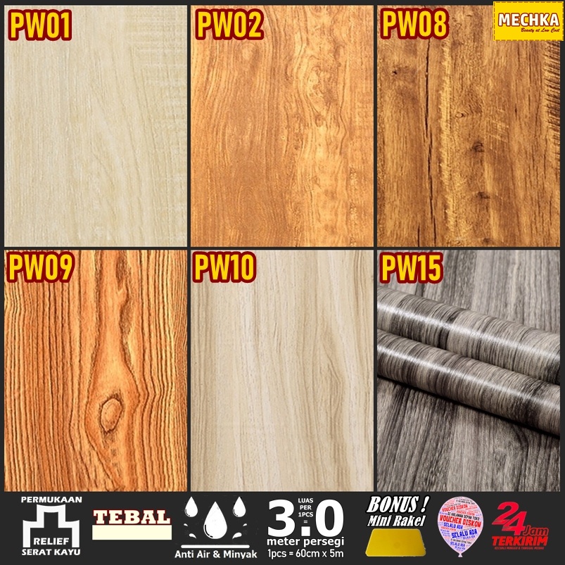 Jual Mechka PVC Sheet Sticker /5m Serat Tekstur Kayu Stiker Wallpaper ...