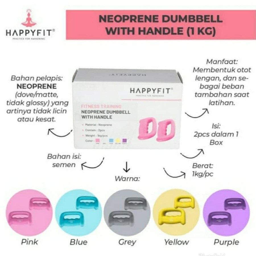 Jual NEOPRONE HAPPYFIT DUMBLE WITH HANDLE 1KG (ISI-2 ) ORIGINAL ...