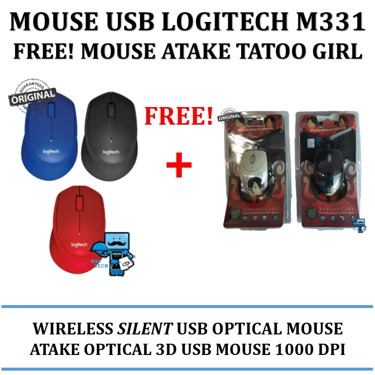 Jual Mouse Logitech M331 FREE Mouse USB Optical Atake Tatoo Girl ...