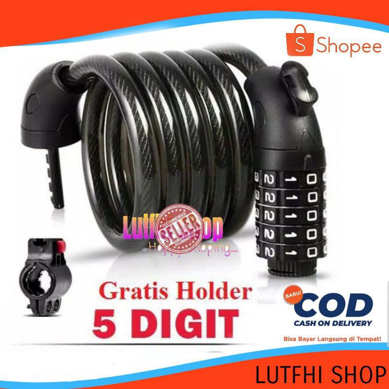 Jual Gembok Rantai Sepeda Tali Baja Dengan Kode Angka 4 dan 5 Digit ...