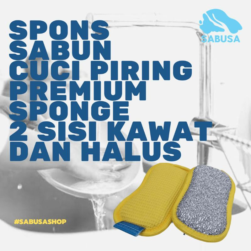 Jual Spons Sabun Cuci Piring Premium Sponge 2 Sisi Kawat dan Halus ...