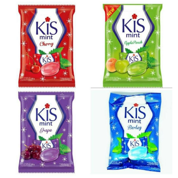 Jual PERMEN KIS MINT 125 GRAM CHERRY BARLEY GRAPE APPLE 1 PACK ISI 50 BUTIR UNGU BIRU HIJAU ...