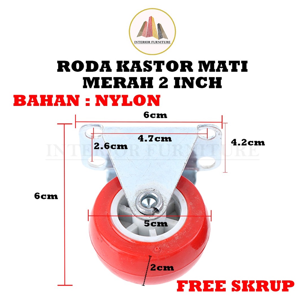 Jual Roda Kastor Plate Pvc Nylon / Roda Troly Etalase 2inch MATI (1Pcs ...