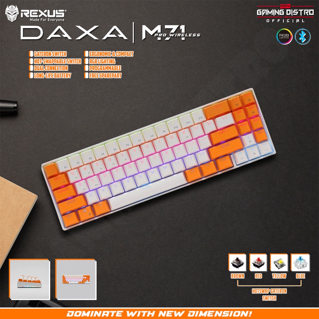 Jual Rexus Daxa M71 Pro RGB White Orange Bluetooth Mini Mechanical ...