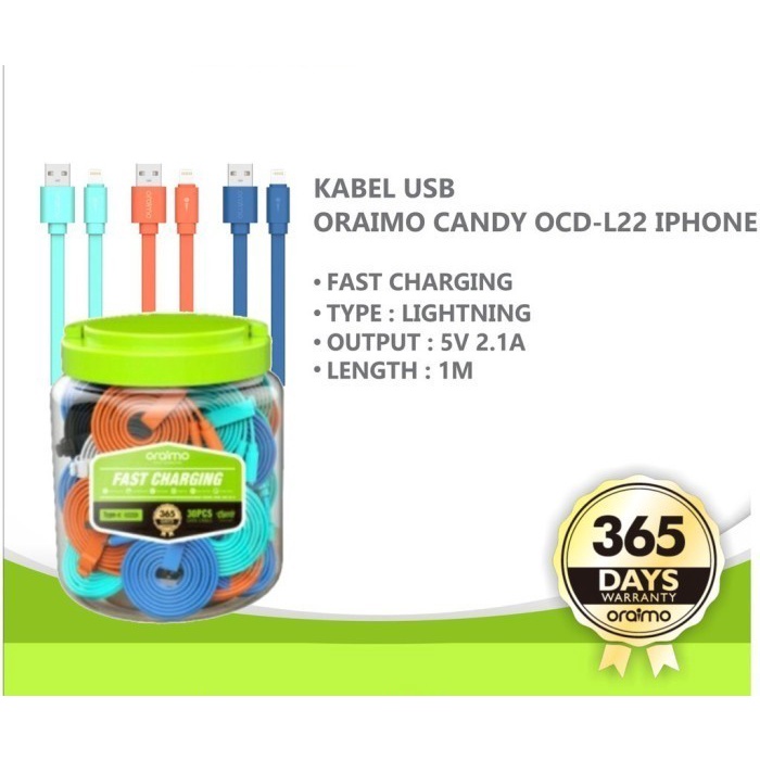 Jual Kabel Data Oraimo Candy OCD-L22 iPhone Lightning Original | Shopee ...