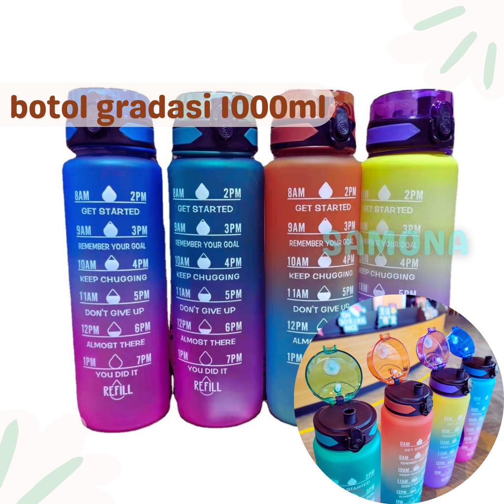 Jual SAMONA Gradasi Botol Minum Viral 1L/1000ml Motivasi Rainbow ...