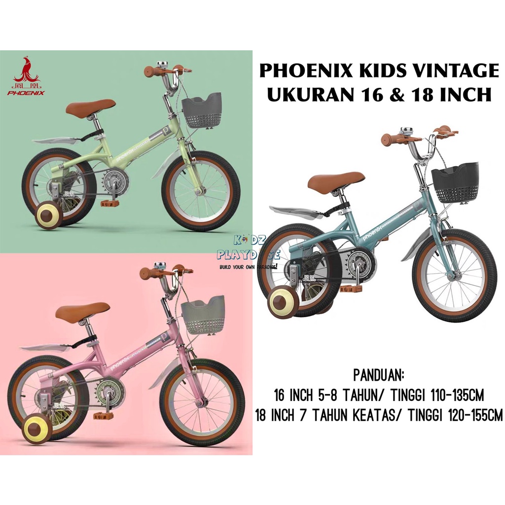 Jual Sepeda Anak PHOENIX Vintage Pink, Hijau dan Abu-Abu 16 dan 18 Inch ...
